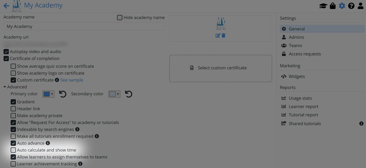 How do I show/hide the estimated time for tutorial completion for all ...