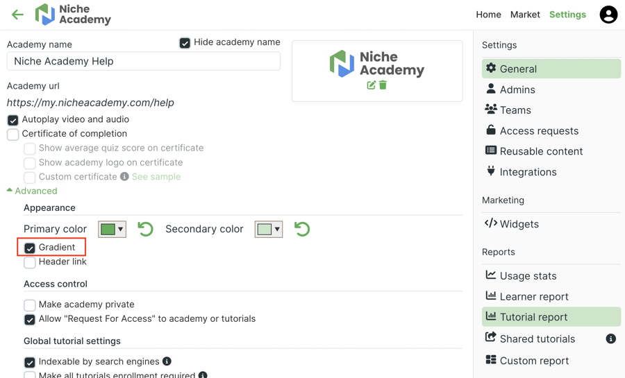 How do I add/remove the header gradient?